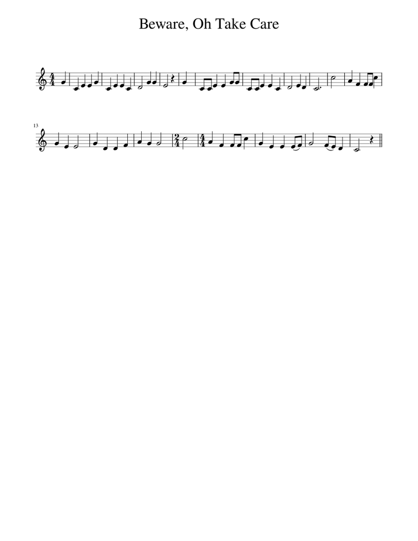 Beware, Oh Take Care Sheet music for Piano (Solo) Easy | Musescore.com