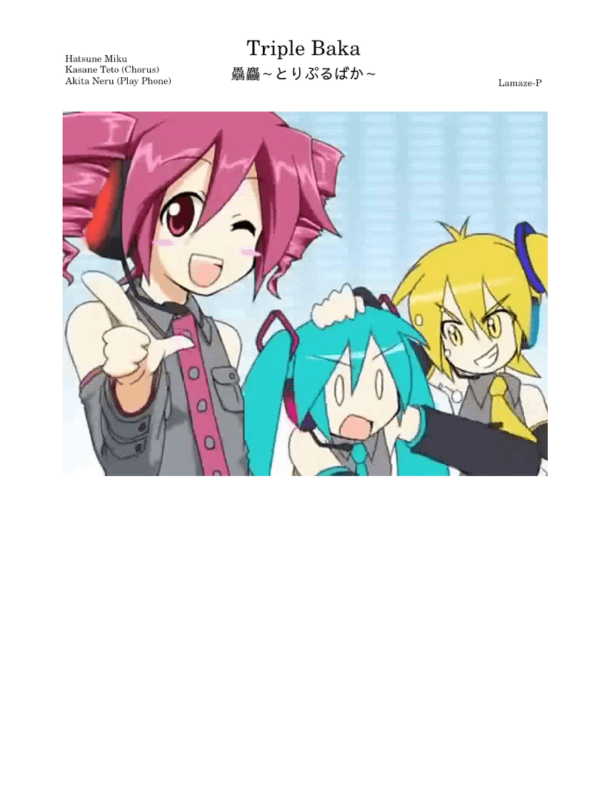 Triple Baka – Miku,Teto,Neru (Lamaze-P) Sheet music for Guitar, Bass guitar, Drum group, Strings ...