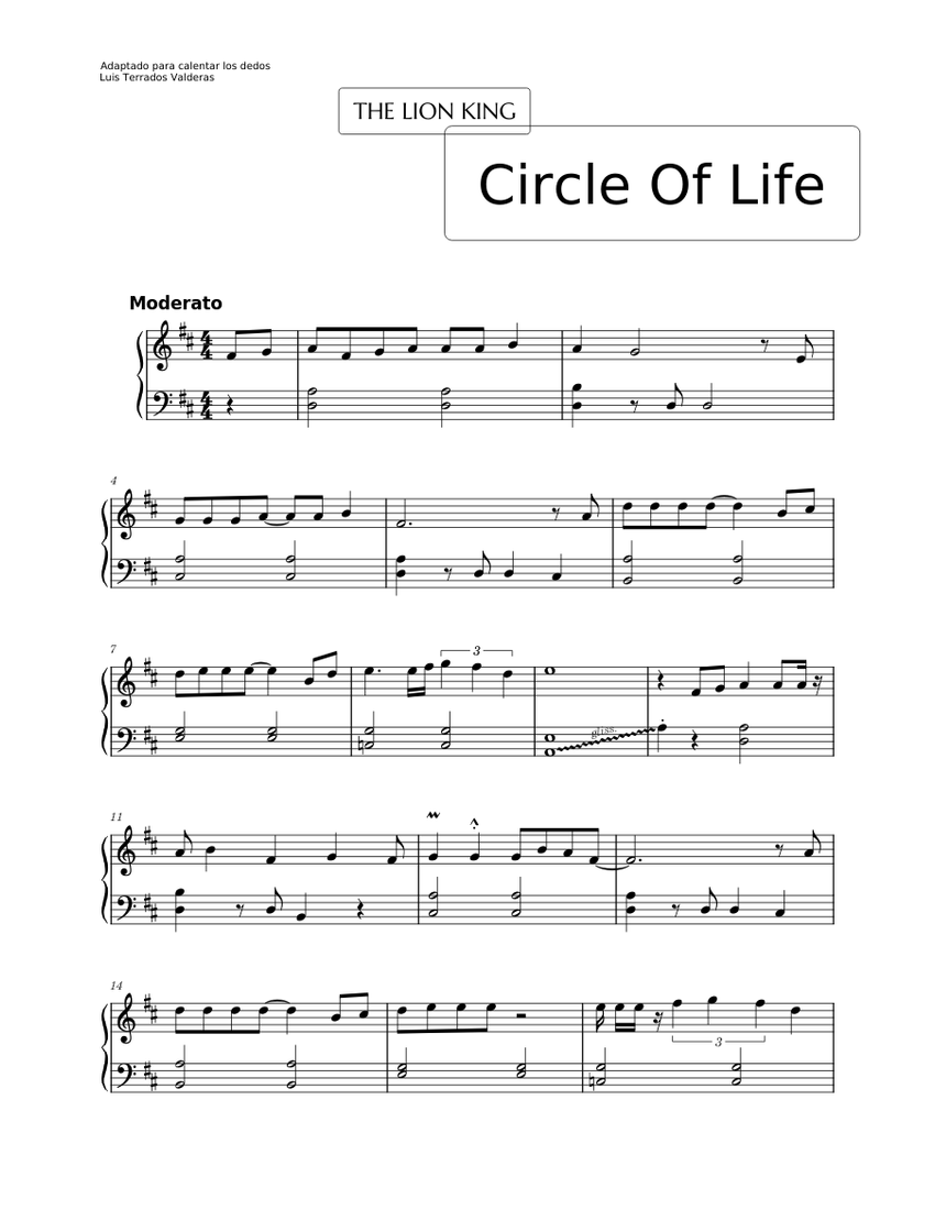 Circle of Life Sheet music for Piano (Solo) | Musescore.com