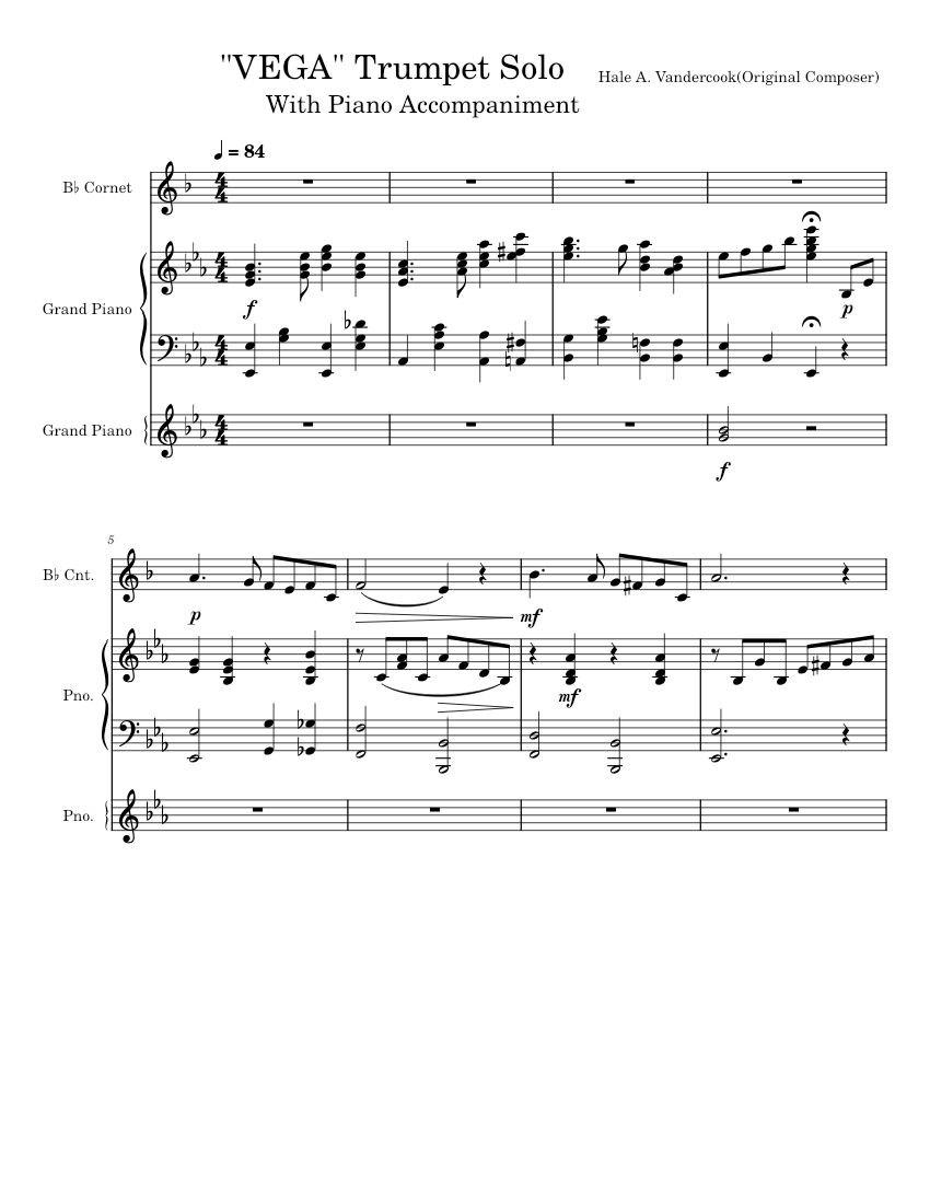 VEGA – Hale Ascher Vandercook Sheet Music for Piano, Cornet (Solo ...