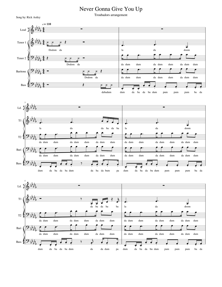 Never Gonna Give You Up Sheet music for Piano (Mixed Quintet ...