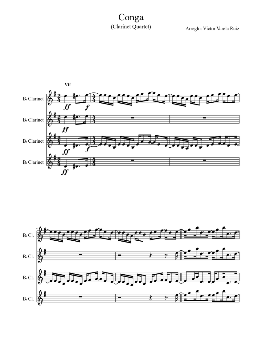 Conga Sheet music for Clarinet other (Mixed Quartet) | Musescore.com