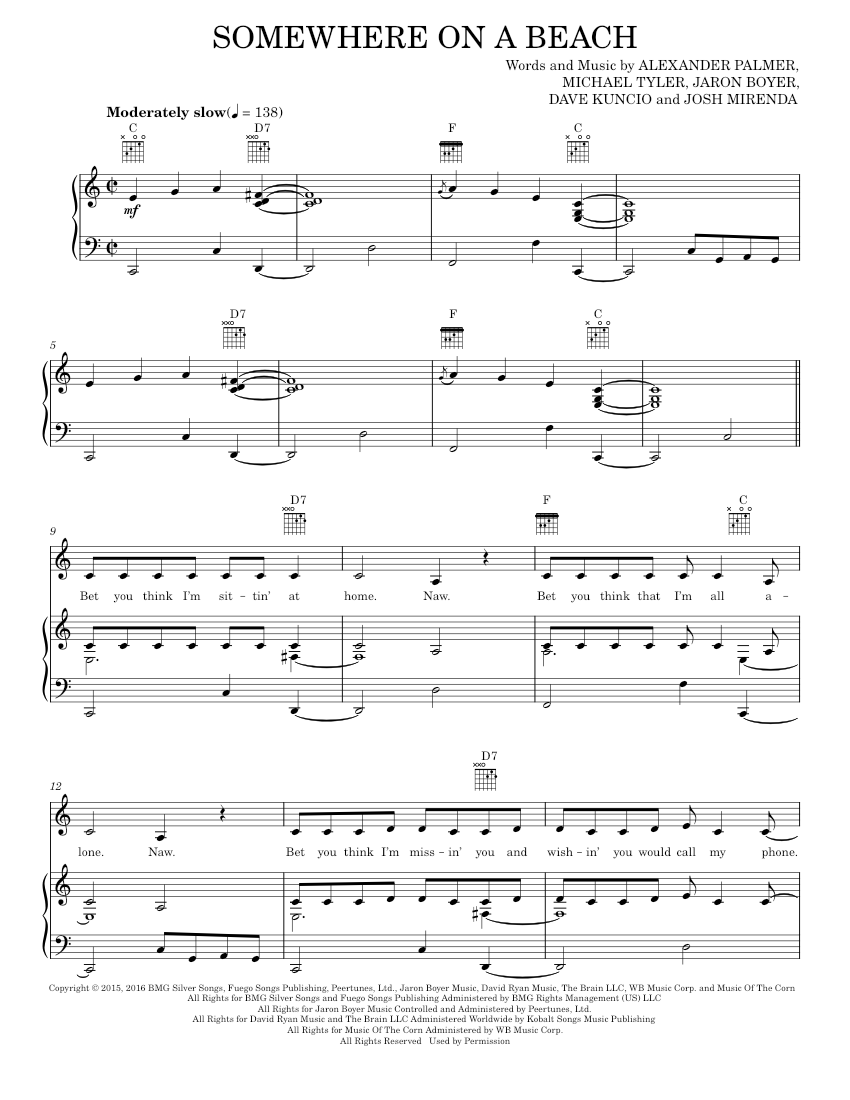 somewhere on a beach Sheet music for Piano, Vocals by Dierks Bentley ...