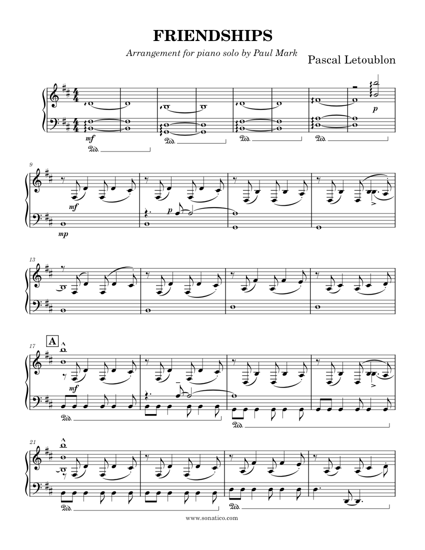 Friendships (Lost My Love) – Pascal Letoublon FRIЕNDSНIРS Sheet music ...