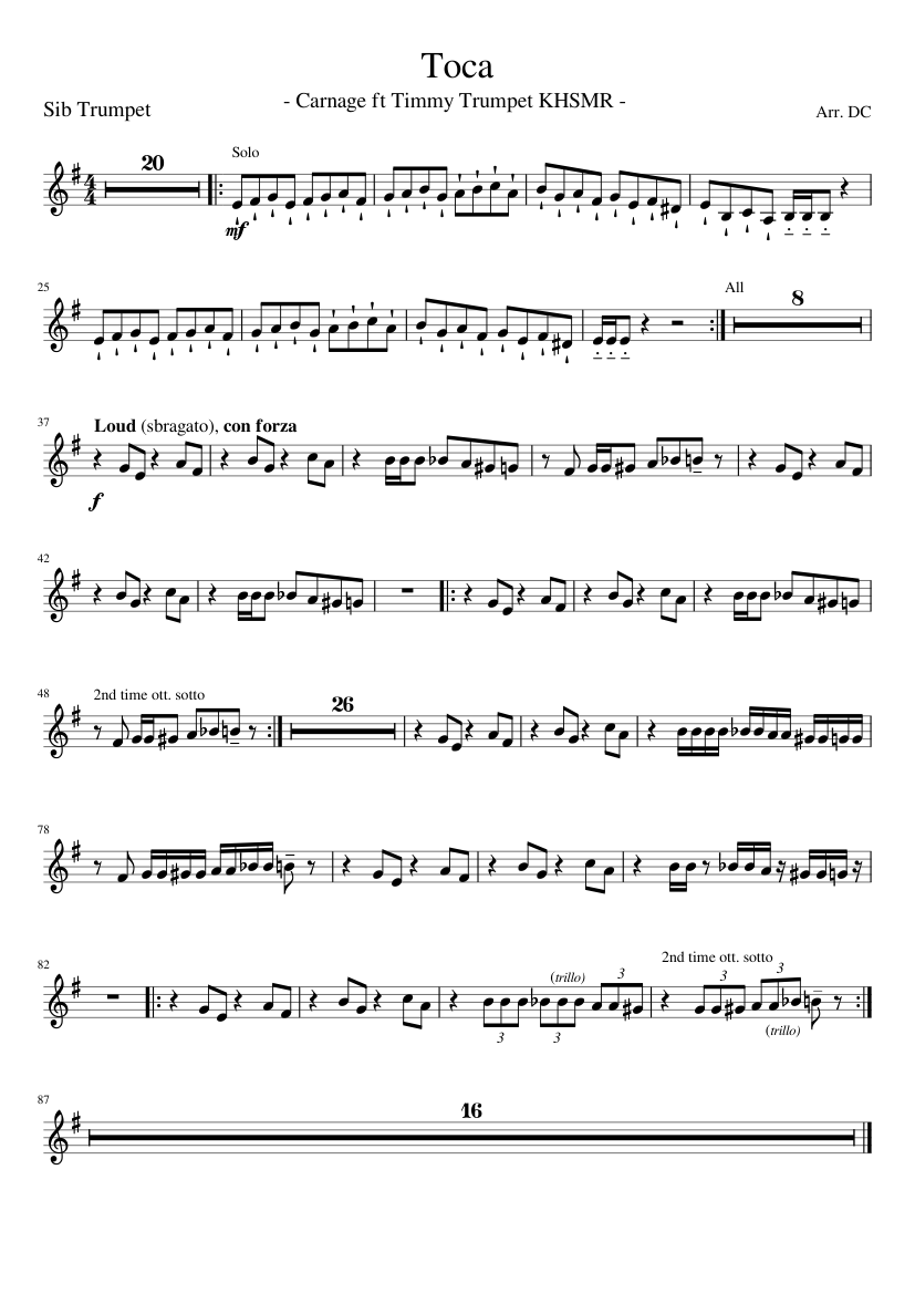 Toca Sheet Music for Trumpet in b-flat (Solo) | MuseScore.com