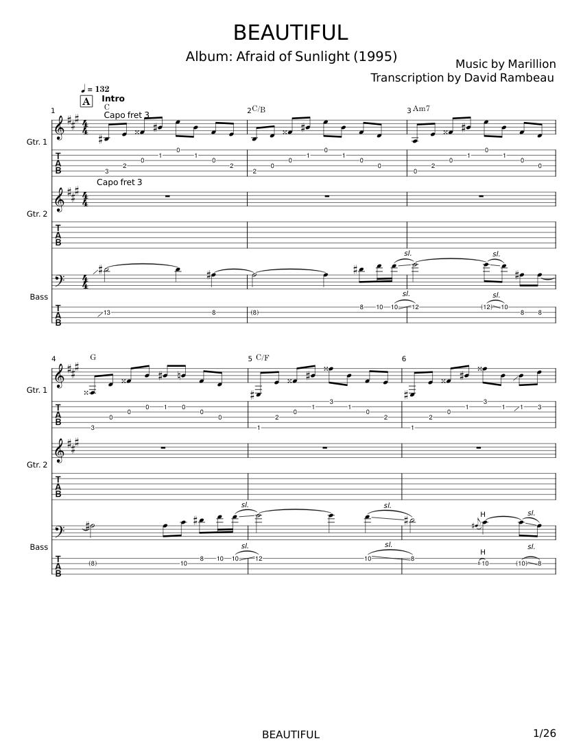 Beautiful - Marillion Sheet music for Guitar, Bass guitar (Mixed ...