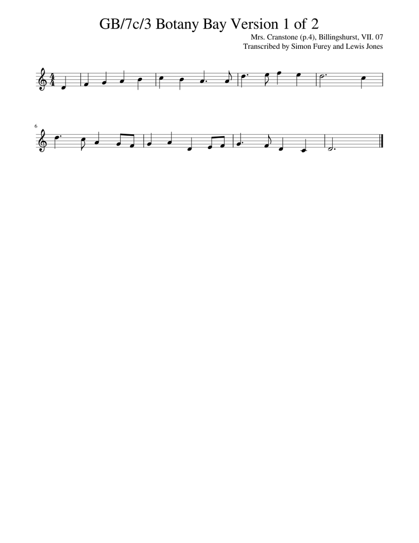 GB/7c/3 Botany Bay Version 1 of 2 Sheet music for Piano (Solo) Easy ...