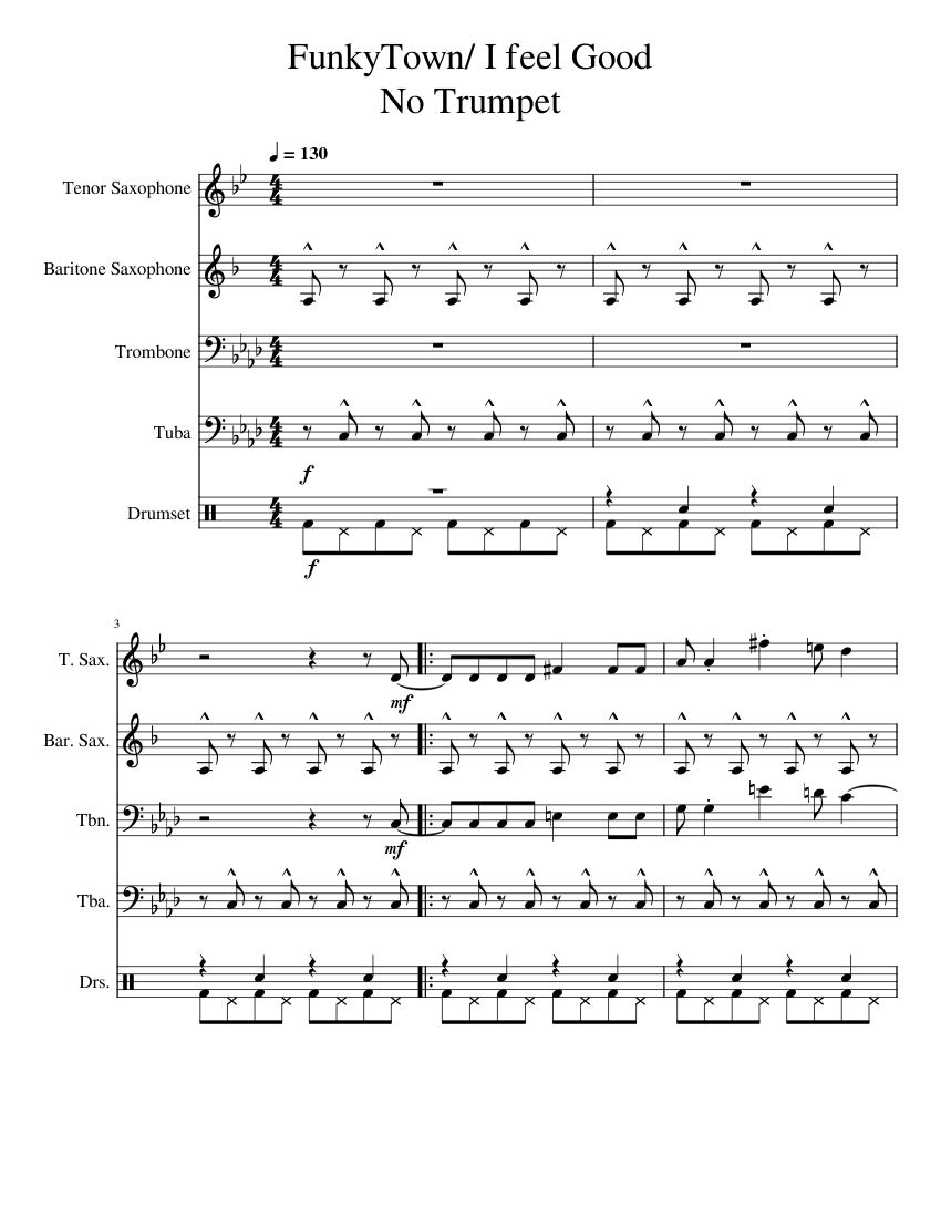 Funkytown / I Feel Good – Lucky Chops FunkyTown Sheet music for Trombone, Tuba, Saxophone tenor ...