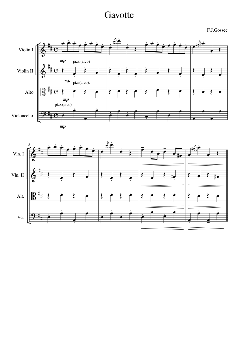 Gavotte Sheet music for Violin, Viola, Cello (String Quartet ...