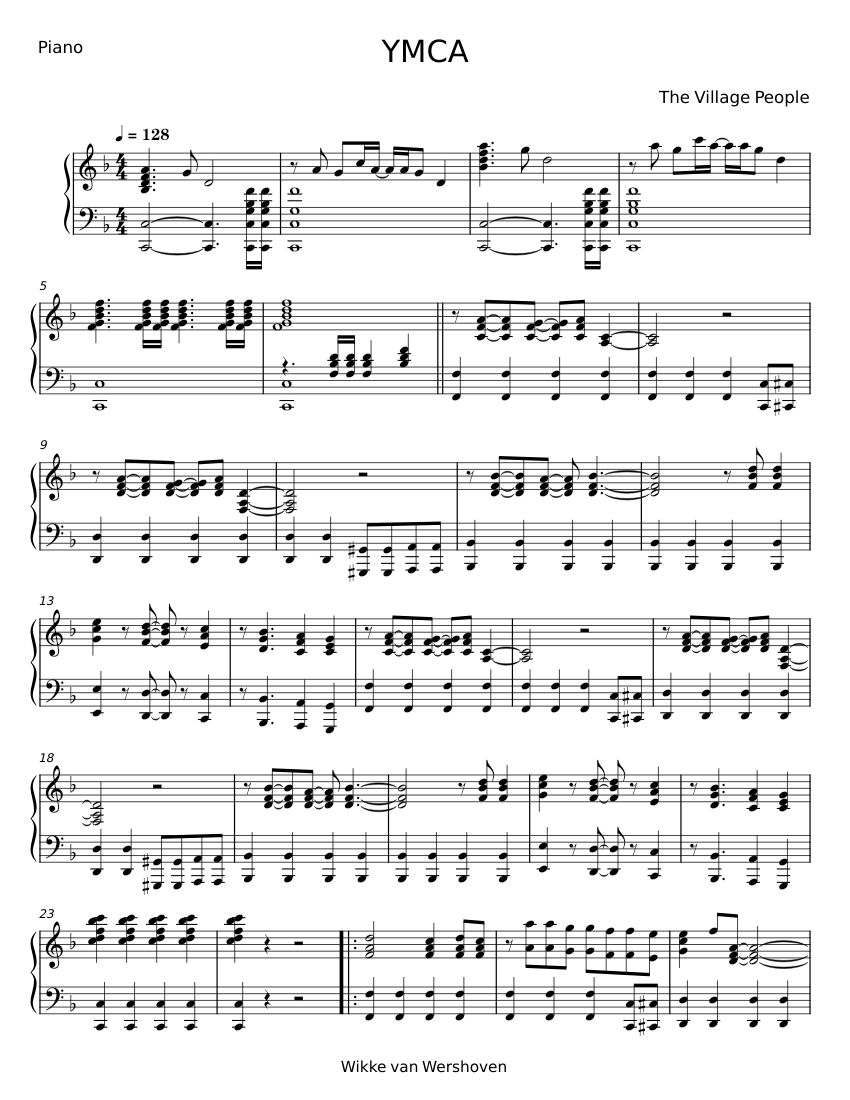 YMCA - The Village People Sheet music for Piano (Solo) | Musescore.com