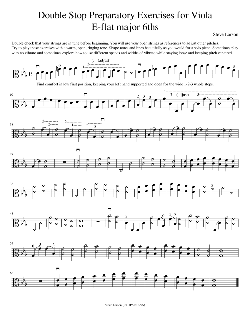 Double Stop Preparatory Exercises for Viola - E-flat major 6ths Sheet ...
