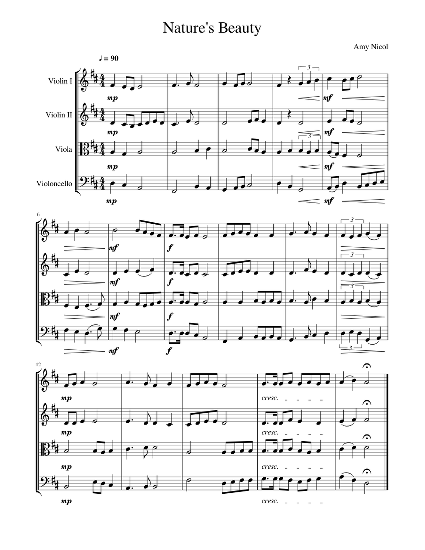 Nature's Beauty Sheet music for Violin, Viola, Cello (String Quartet ...