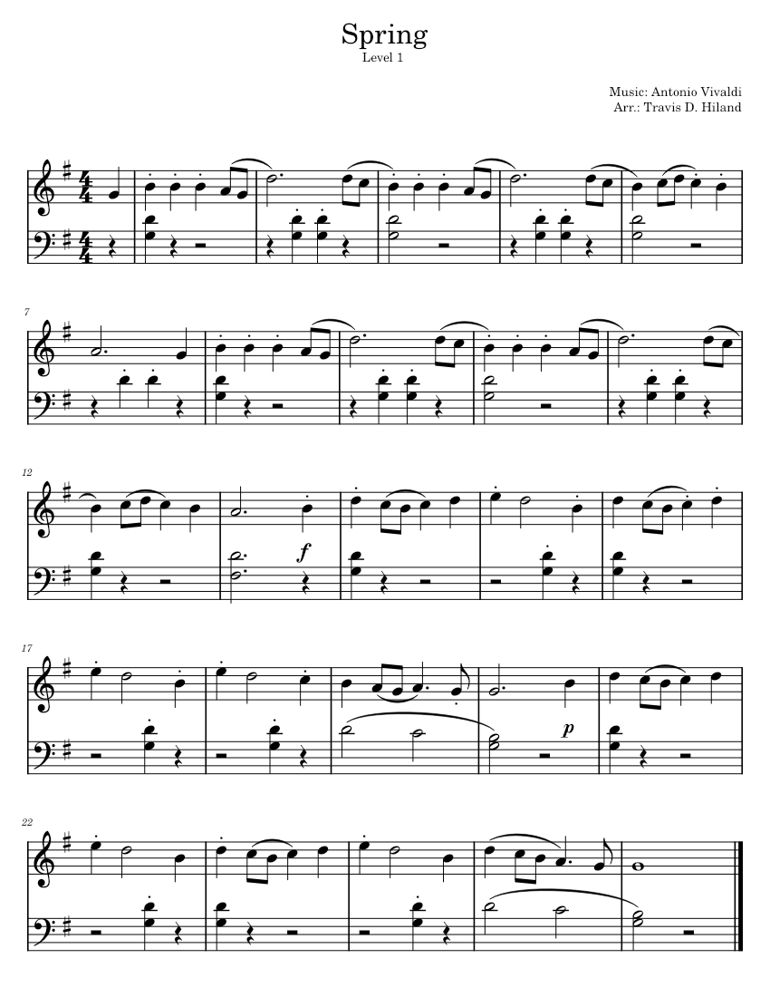 Vivaldi, Spring - Beginner piano Sheet music for Piano (Solo) | Musescore.com