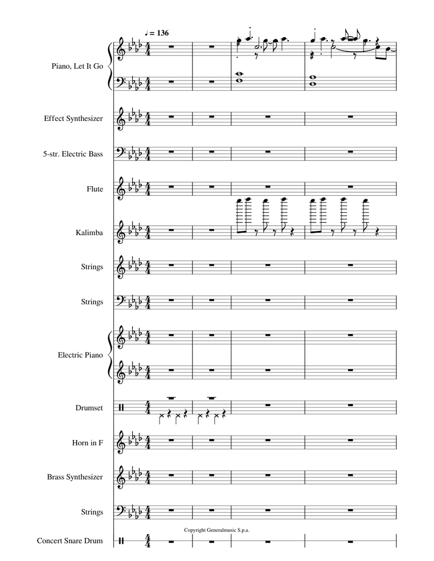 Let It Go - Frozen Sheet music for Piano, Flute, French horn, Snare ...