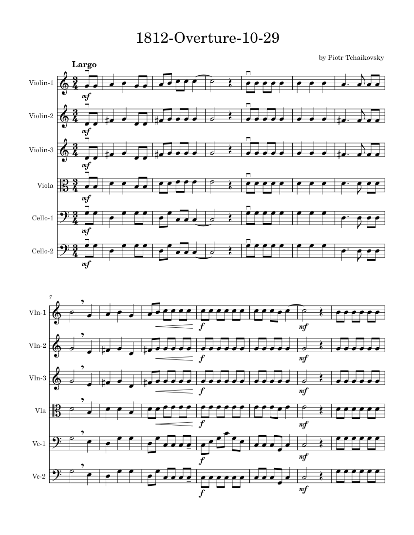 1812-Overture-Tchaikovsky-10-29 Sheet music for Violin, Viola, Cello (String Ensemble ...