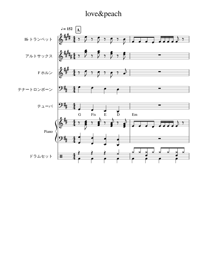 love&peach Sheet music for Piano, Tuba, Trombone tenor, Saxophone alto ...