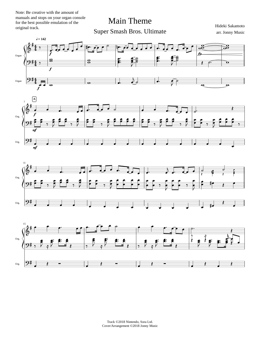 Main Theme Super Smash Bros. Ultimate Organ Cover Sheet music for Organ ...