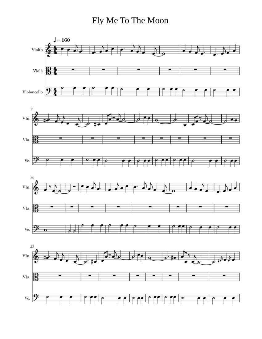 Fly me to the moon Sheet music for Violin, Viola, Cello (String Trio ...