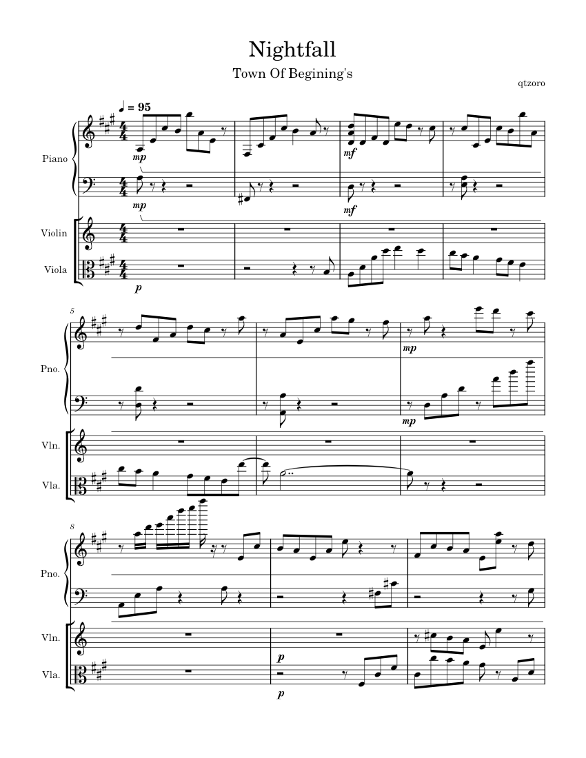 Nightfall Sheet music for Piano, Violin, Viola (Mixed Trio) | Musescore.com