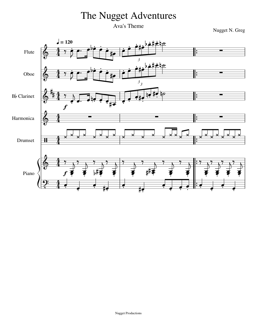 Ava's Theme Sheet music for Piano, Flute, Oboe, Clarinet in b-flat & more instruments (Mixed ...
