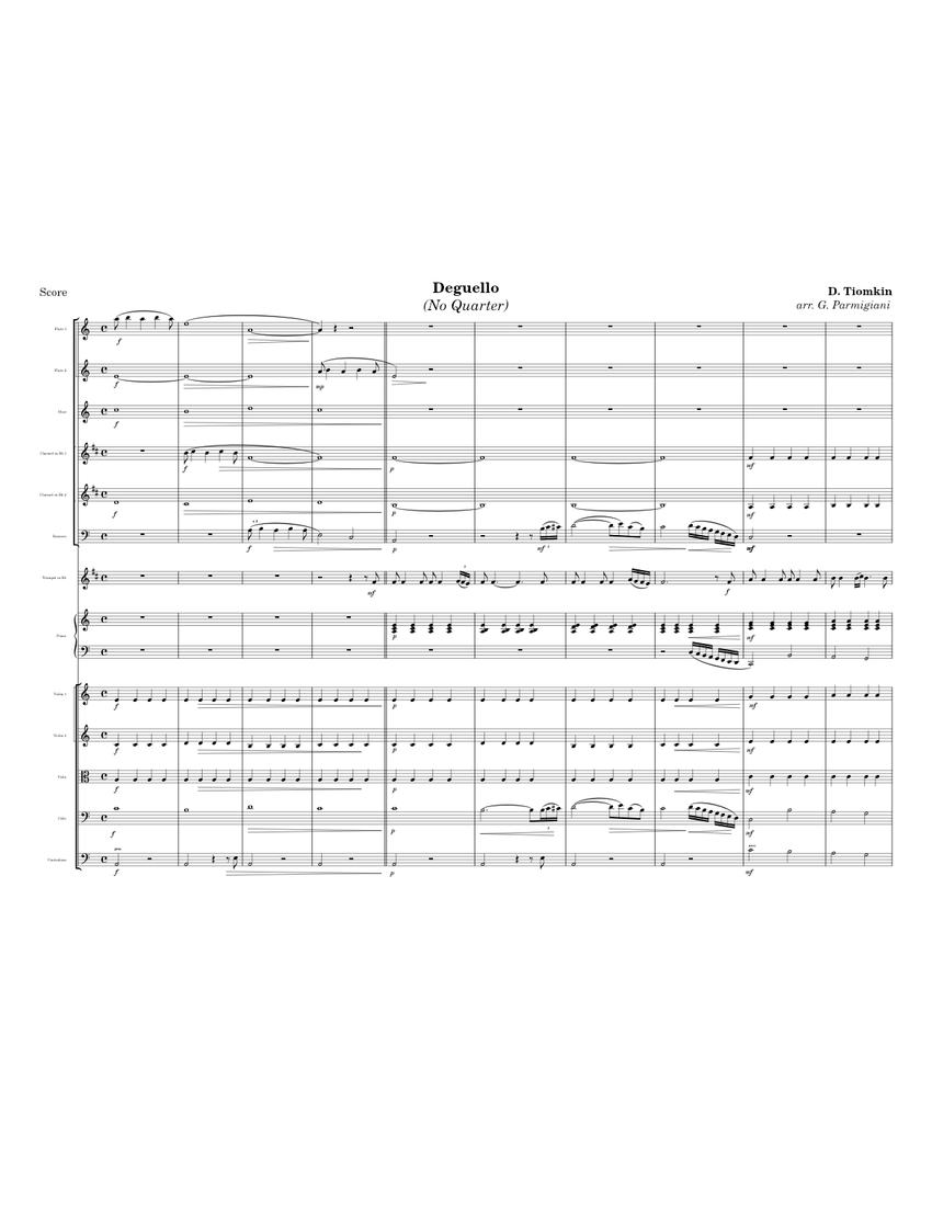 Tiomkin - Deguello (No Quarter) Sheet music for Piano, Flute, Oboe, Clarinet in b-flat & more ...