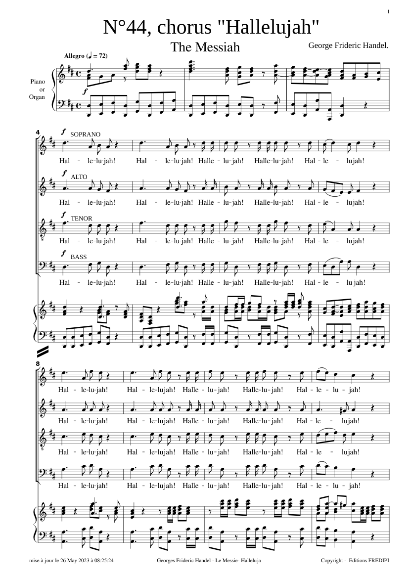 Messiah, HWV 56, "Hallelujah Chorus" - Georg Friedrich Händel Sheet ...