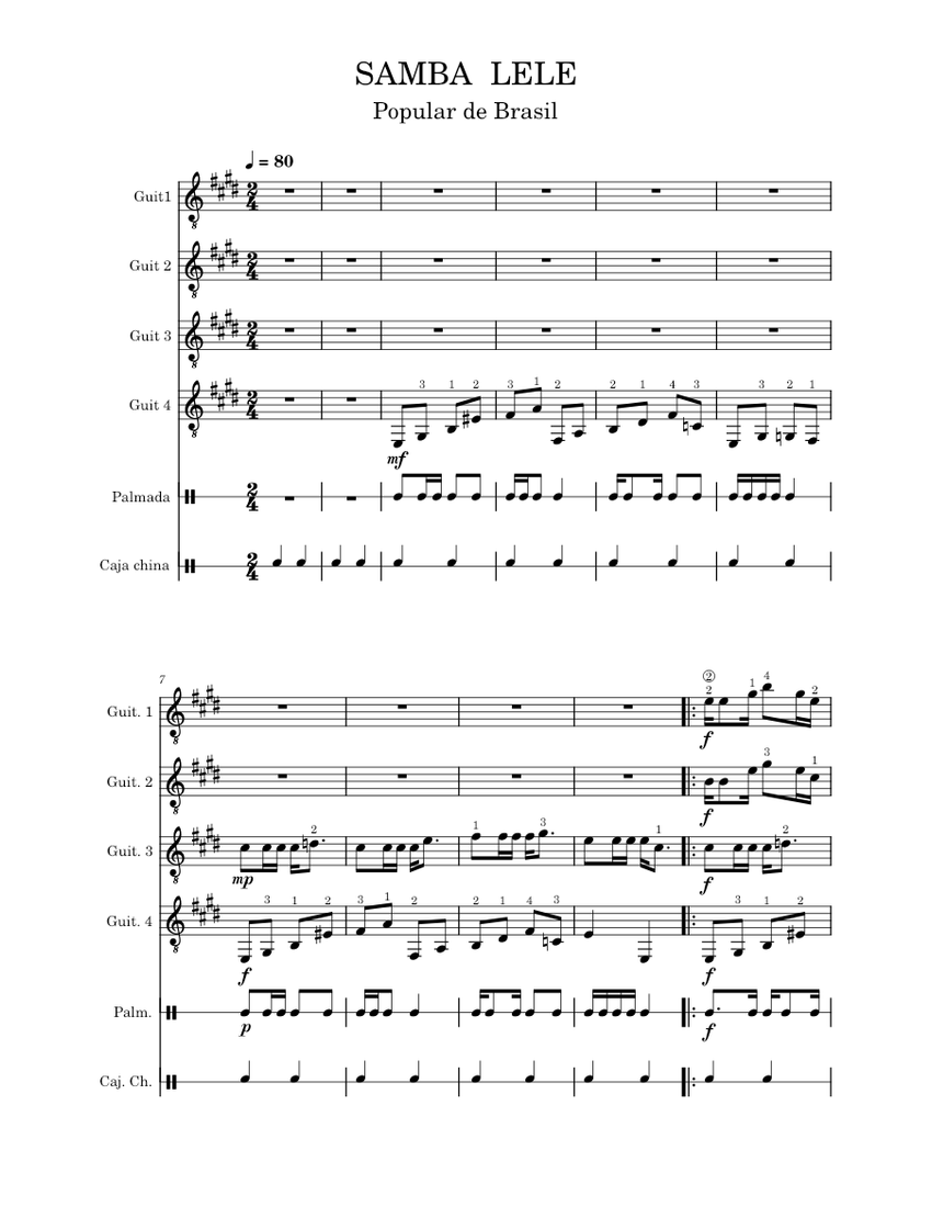 SAMBA_LELE Sheet music for Guitar, Woodblock, Hand clap (Mixed Ensemble ...