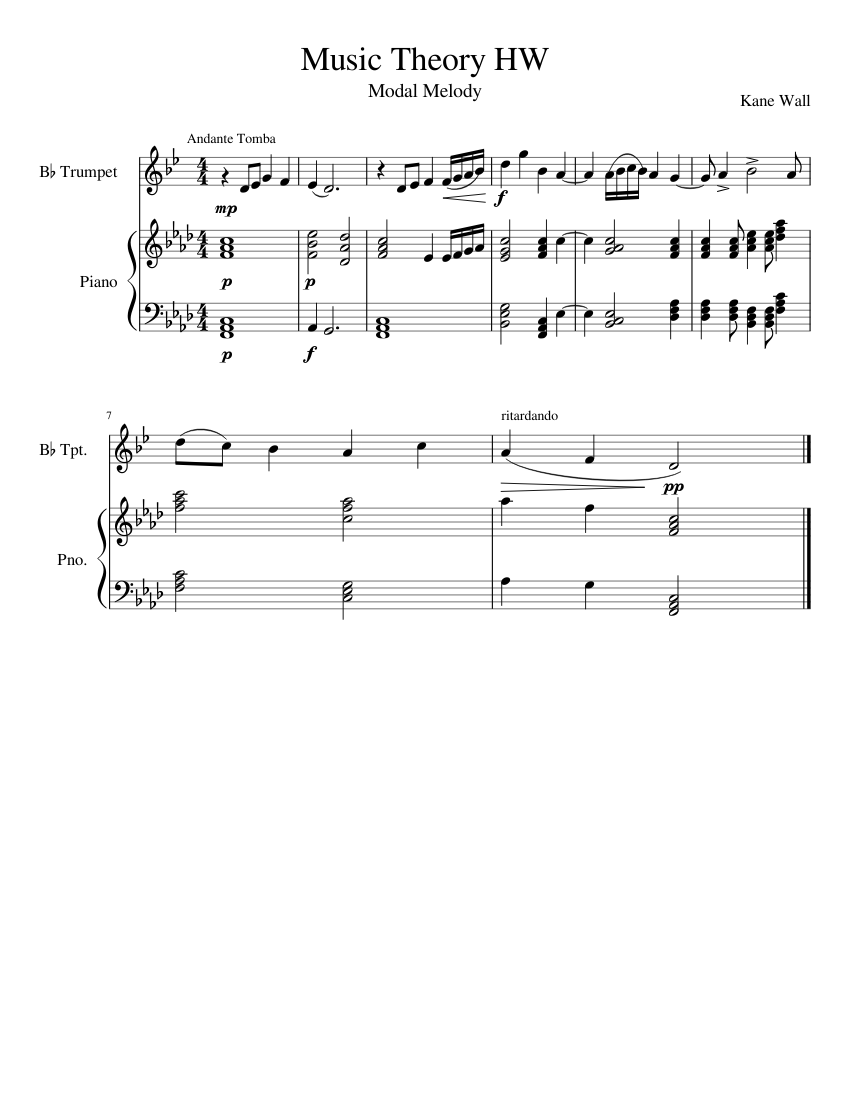 Music Theory HW Sheet music for Piano, Trumpet in b-flat (Solo ...