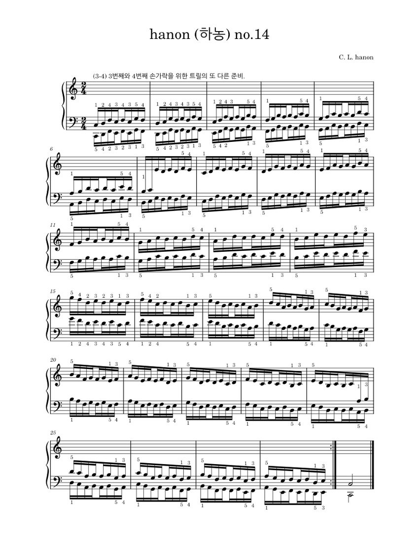 hanon 하농 no.14 Sheet music for Piano (Solo) Easy | Musescore.com
