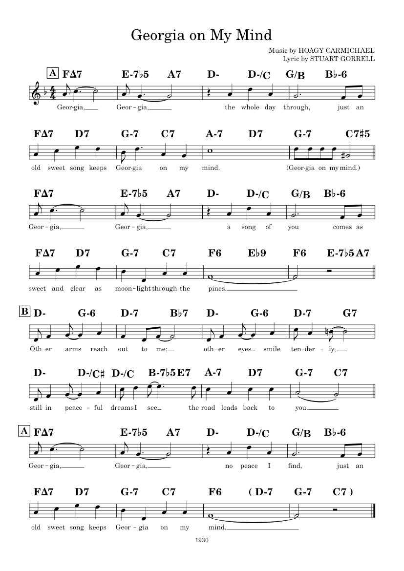 Georgia on my mind – Hoagy Carmichael Georgia on My Mind Lead Sheet (F ...