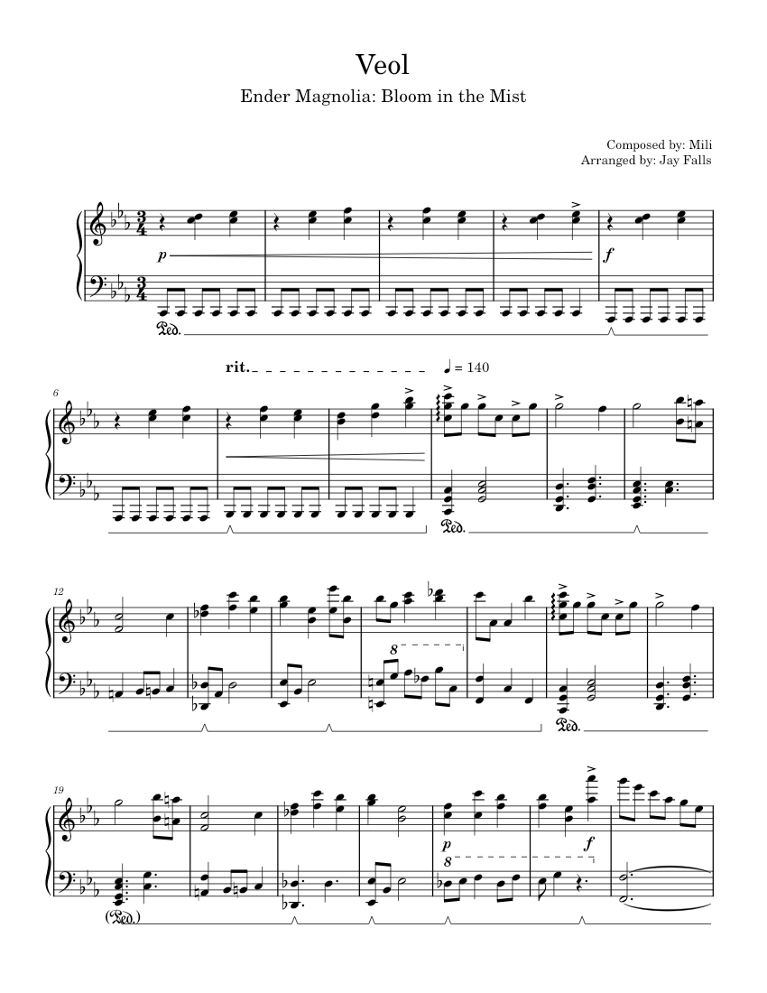ENDER MAGNOLIA - Veol Sheet Music for Piano (Solo) Easy | MuseScore.com