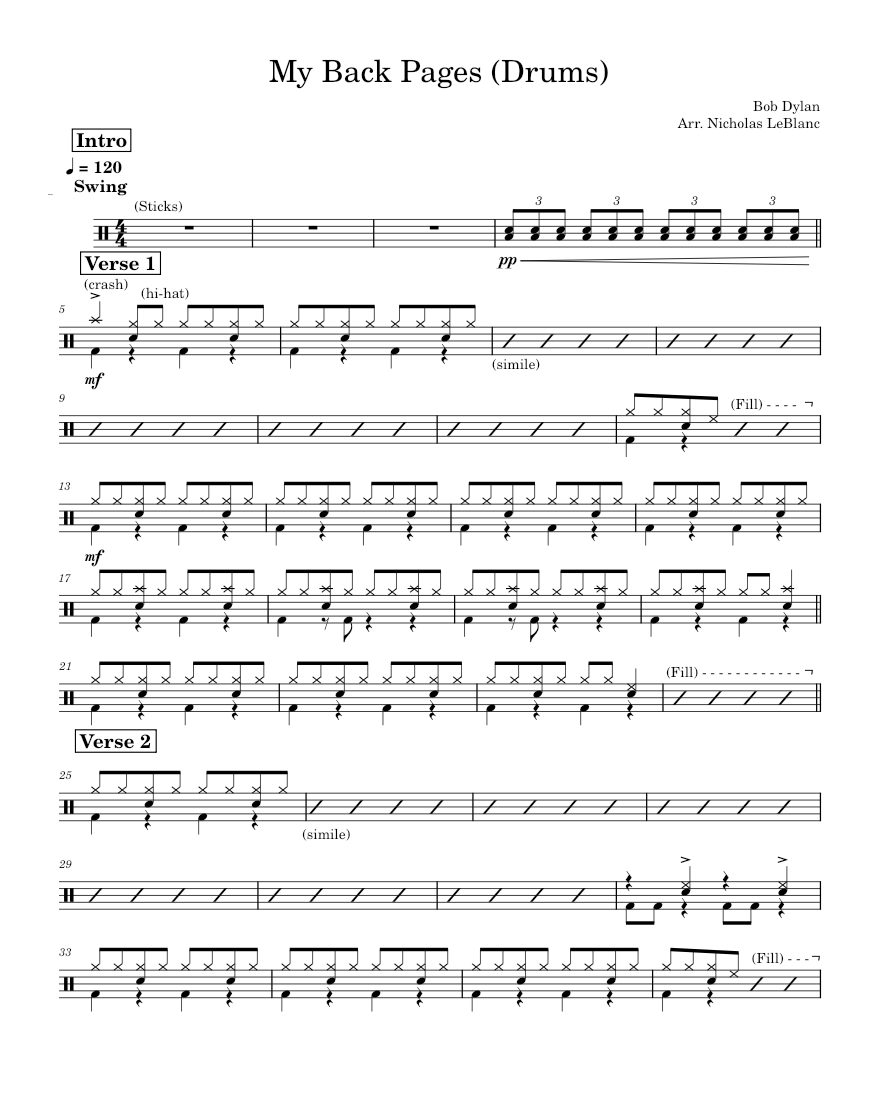 My Back Pages (Drums) Sheet music for Drum group (Solo) | Musescore.com