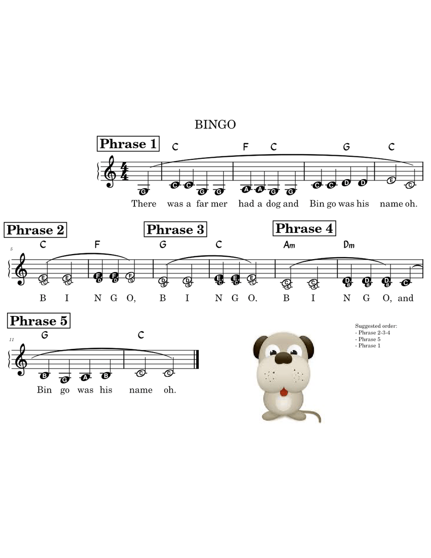 Bingo – Double Note Melody Note Names Sheet music for Piano (Solo) Easy ...