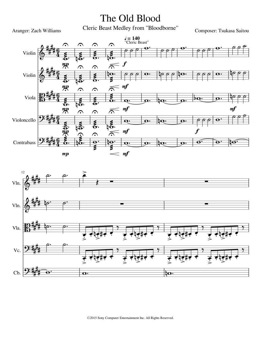 The Old Blood Sheet music for Contrabass, Violin, Viola, Cello (Chamber ...