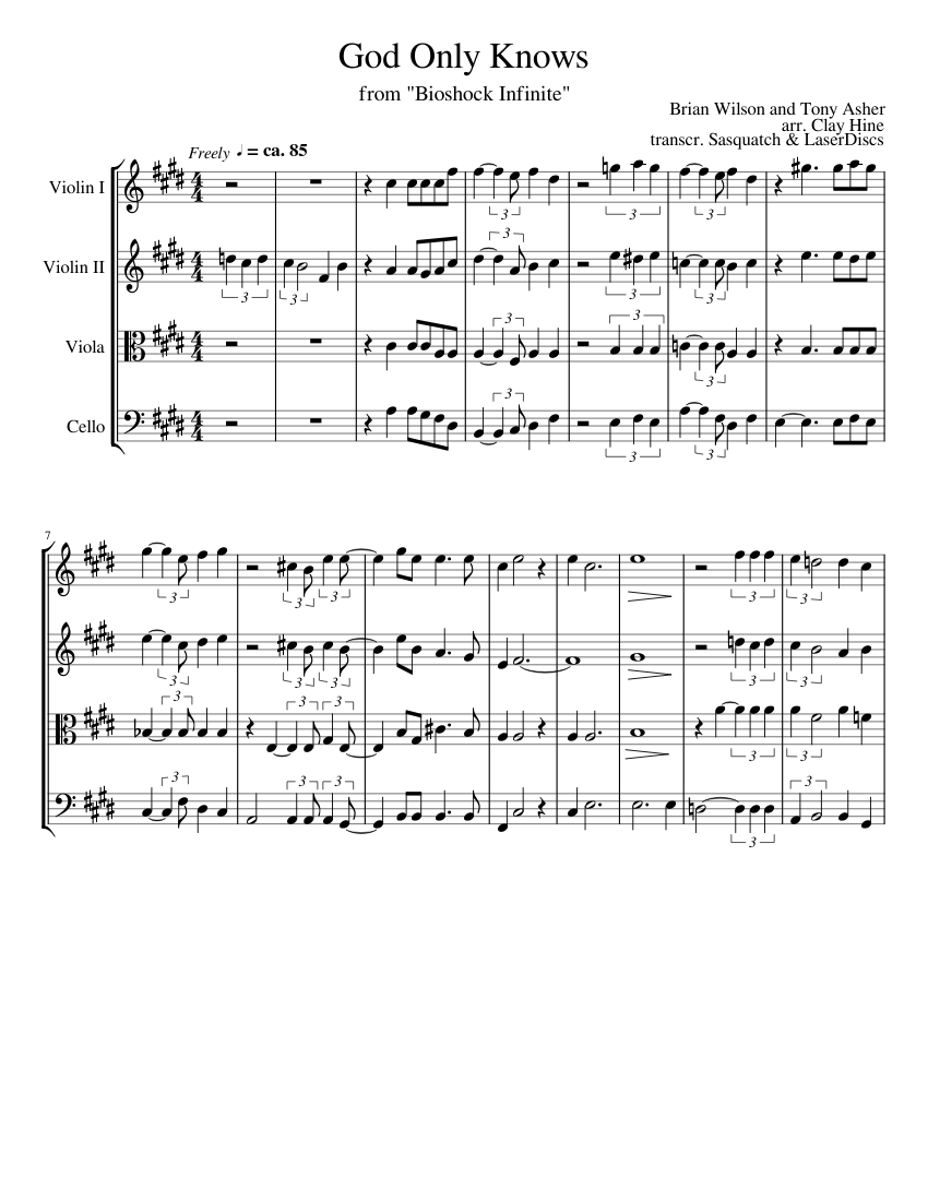God Only Knows Sheet music for Violin, Viola, Cello (String Quartet ...