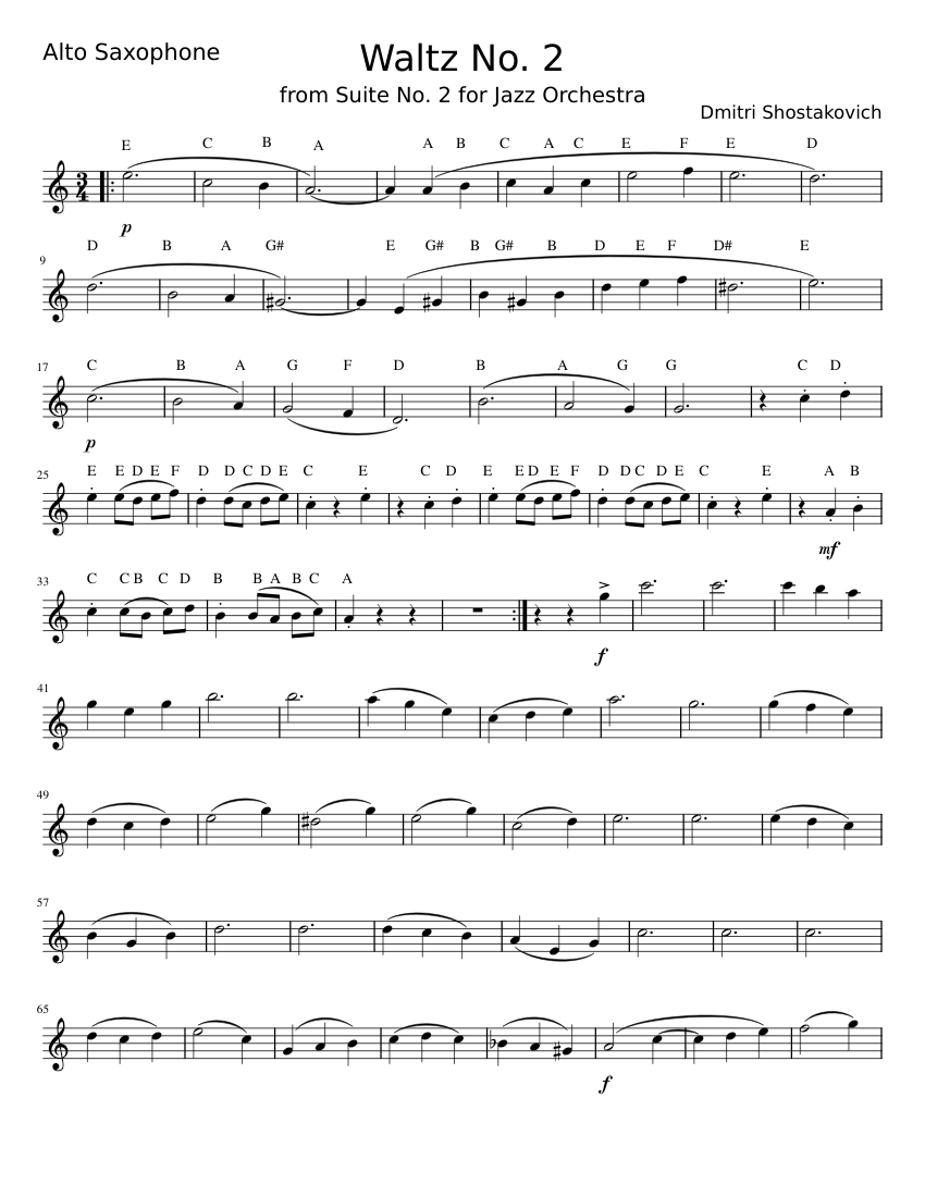 Jazz Suite No. 2: II. Lyric Waltz – Dmitri Shostakovich for Alto ...