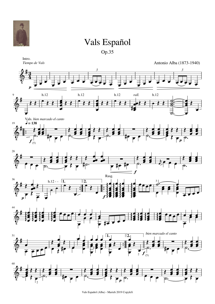 Vals Español Op.35 - Antonio Alba (1873 - 1940) Sheet music for Guitar (Solo) | Musescore.com