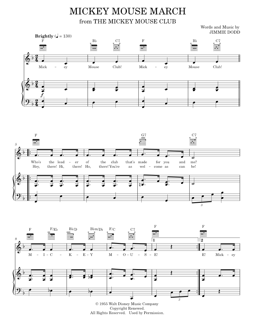 Play Official version of Mickey Mouse March sheet music by Ilene Woods ...