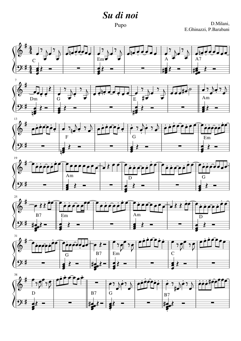 Su di noi – Pupo Su di noi Sheet music for Piano (Solo) | Musescore.com