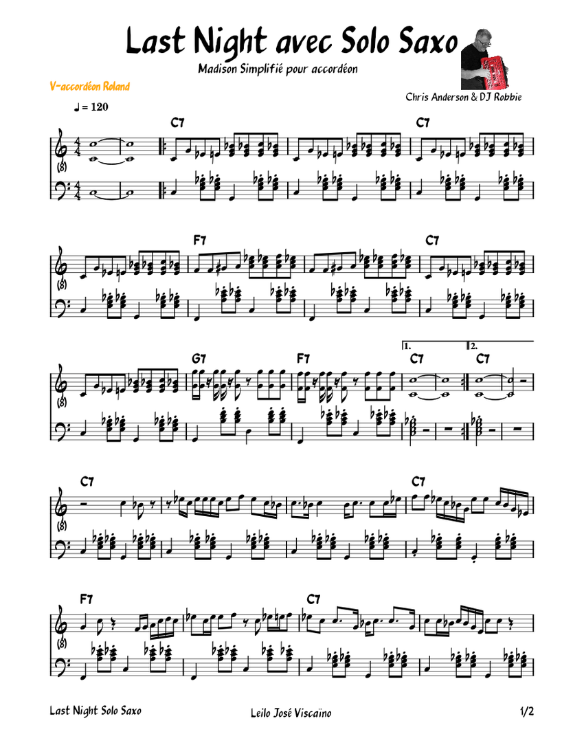 Last Night avec Solo Saxo Leilo José Viscaïno Sheet music for Piano ...