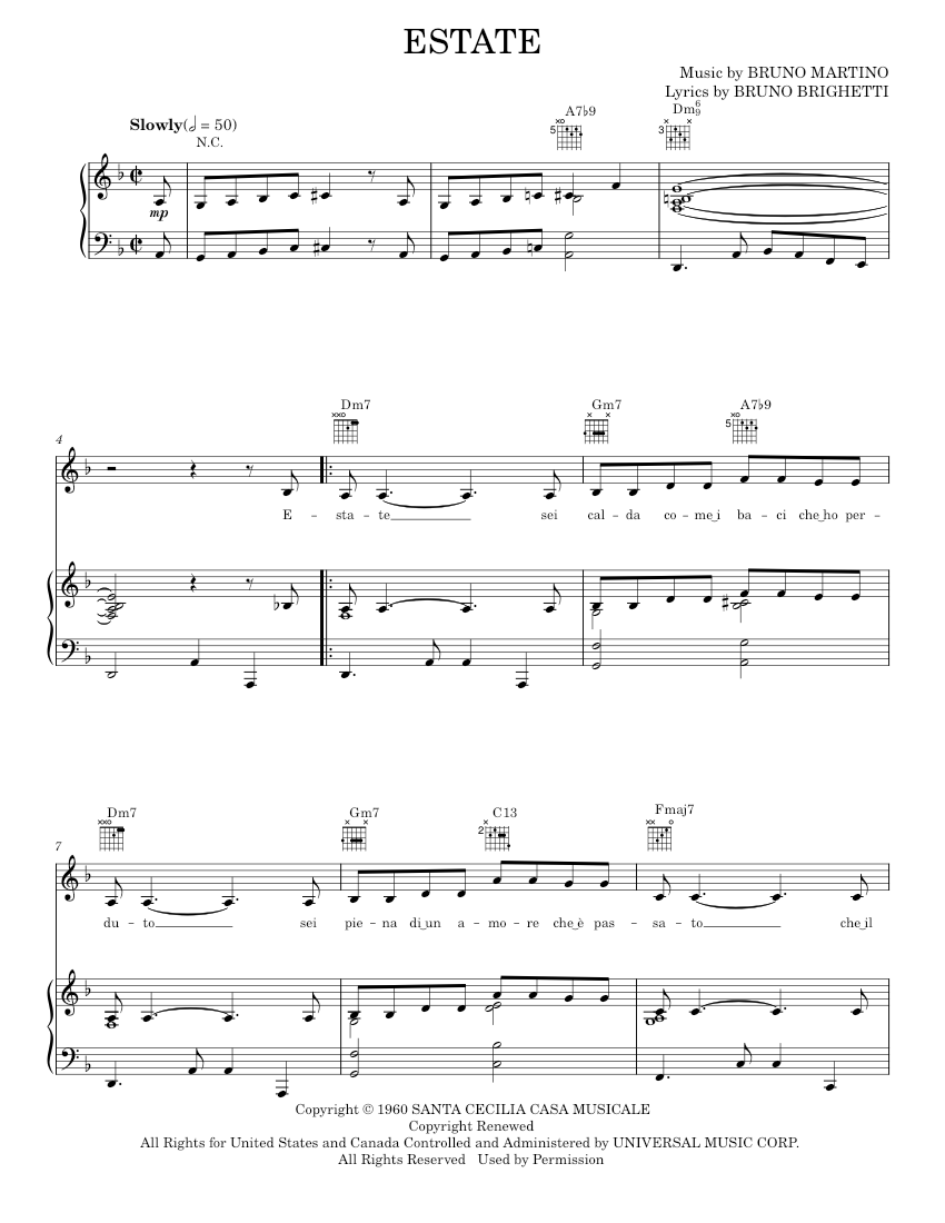 Play Official version of Estate Sheet Music by Bruno Martino for Piano ...