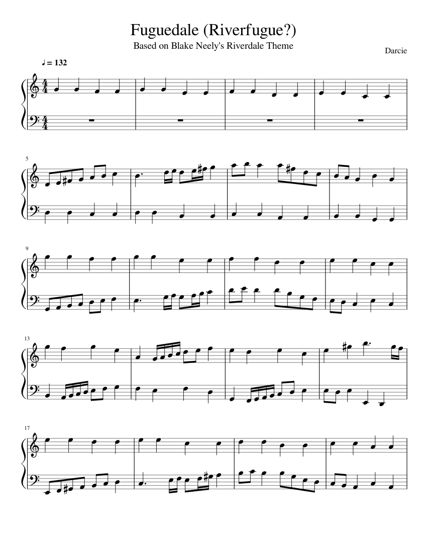 Riverdale - Main Theme – Blake Neely But it's a Fugue Sheet Music for ...