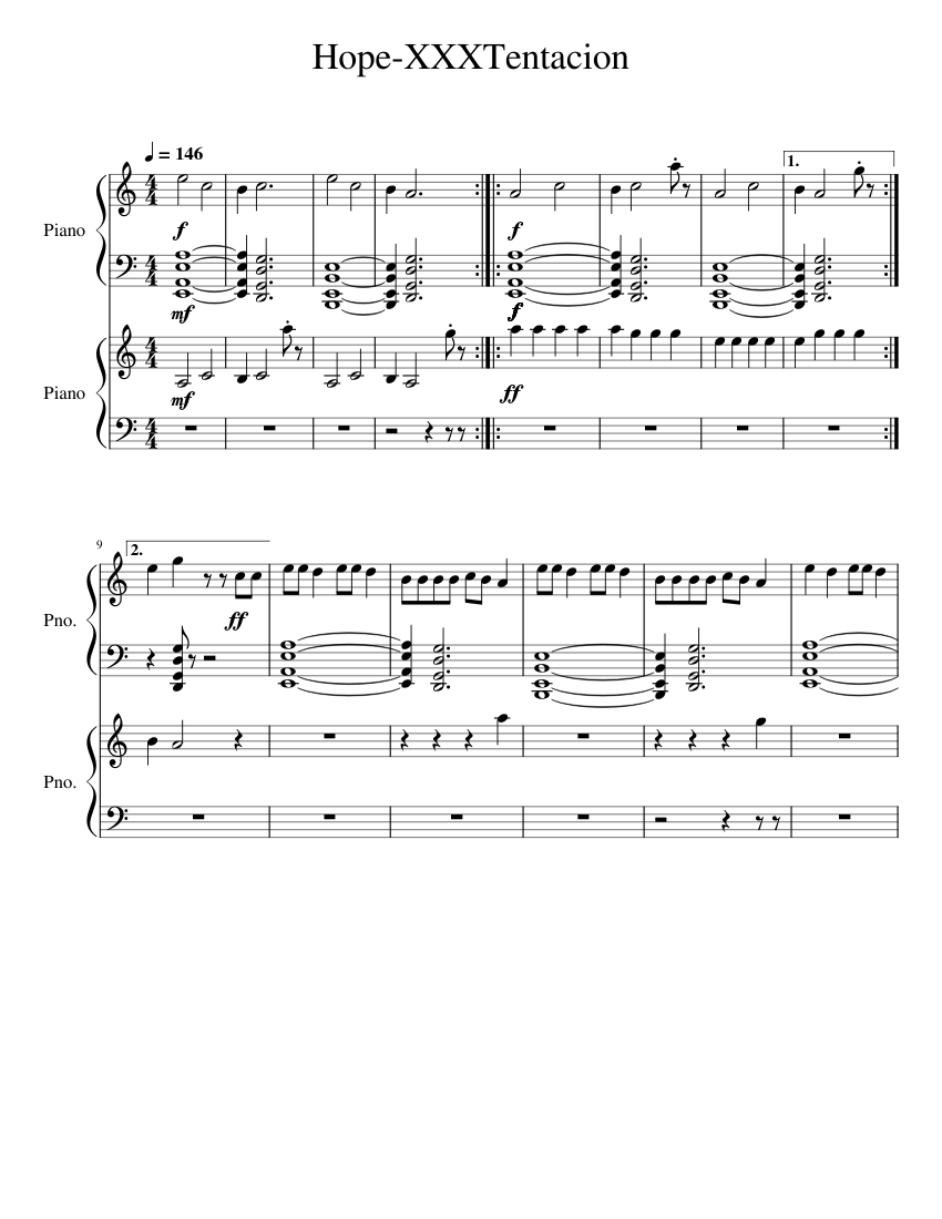 Hope-XXXTentacion Sheet music for Piano (Piano Duo) | Musescore.com