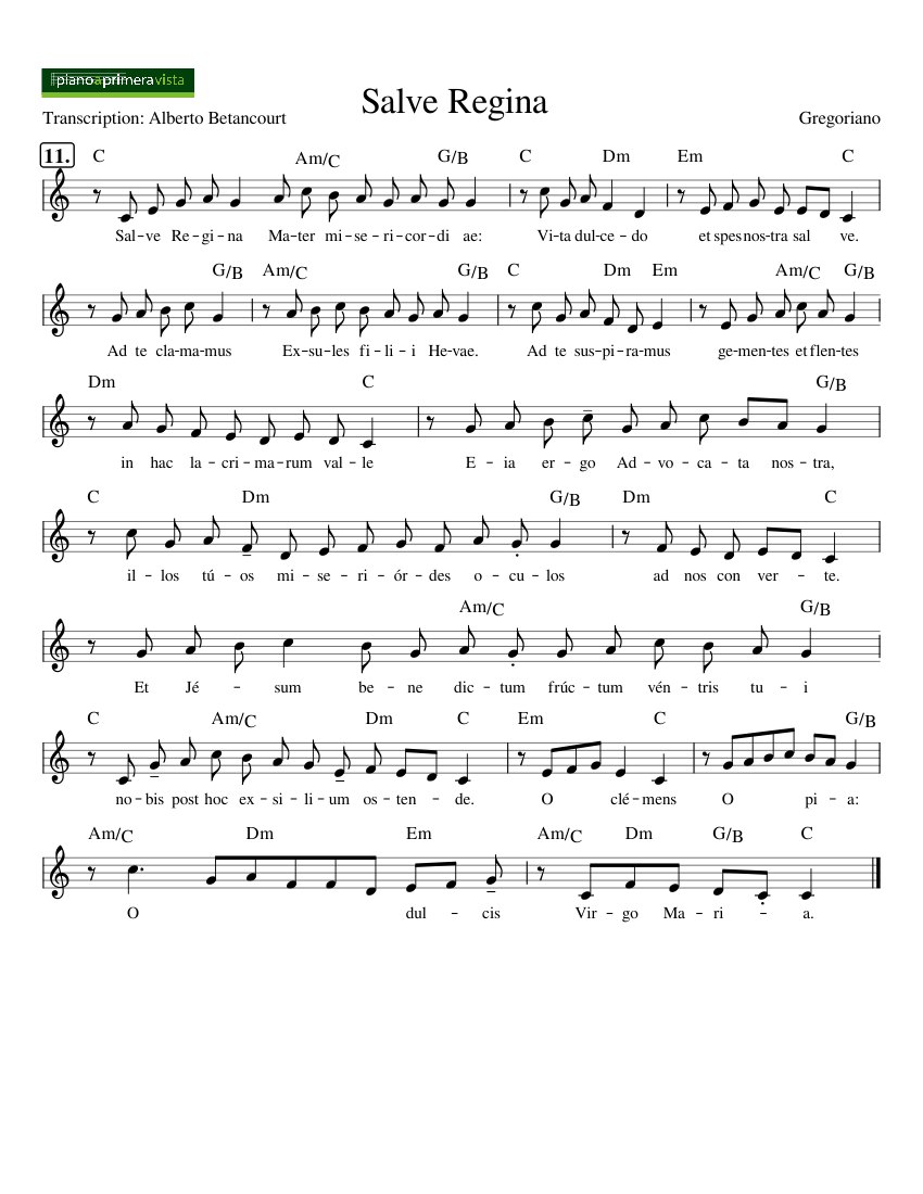Salve Regina - Gregoriano Sheet music for Vocals (Solo) | Musescore.com