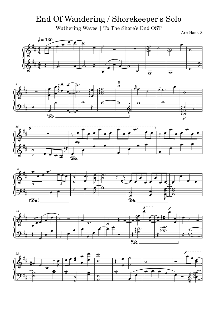 Wuthering Waves End of Wandering – Kuro Games Sheet Music for Piano ...