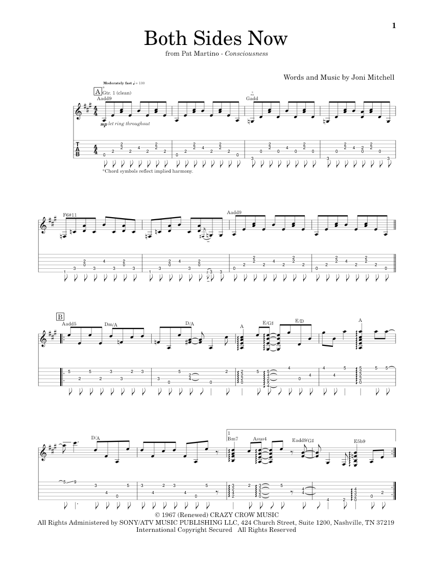 Play Official version of Both sides now Sheet Music by Pat Martino for ...
