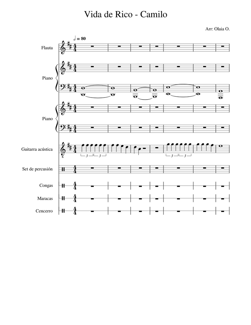 Vida de Rico - Camilo Sheet music for Piano, Flute, Guitar, Drum group ...