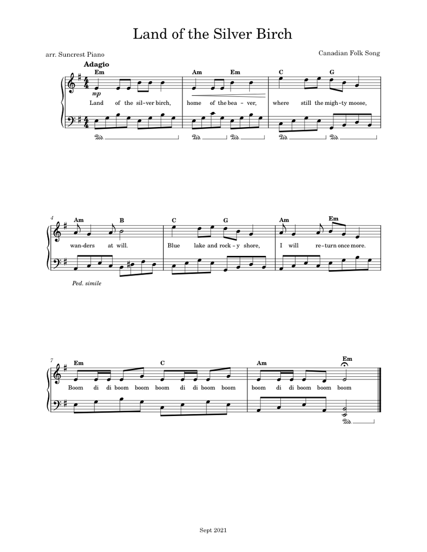 Land of the Silver Birch - Canadian Folk Song, arr. Suncrest Piano ...