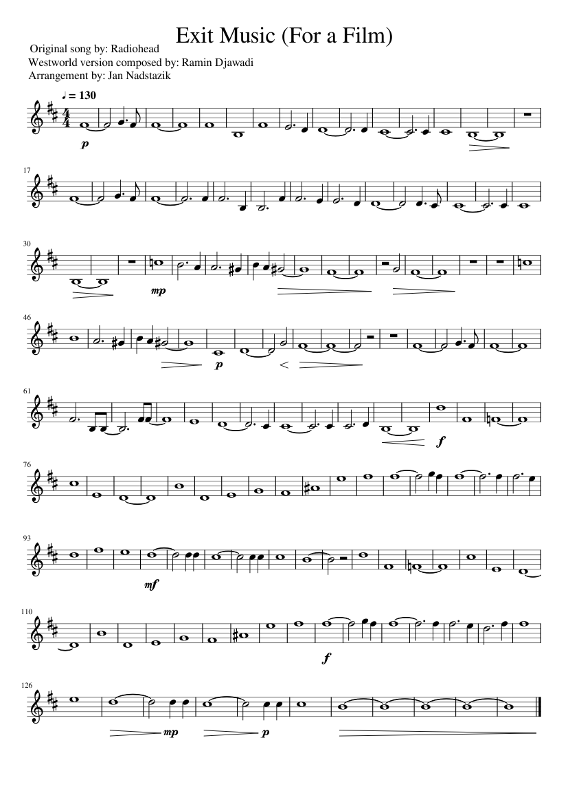 Exit Music (For a Film) for violin Sheet Music for Violin (Solo ...