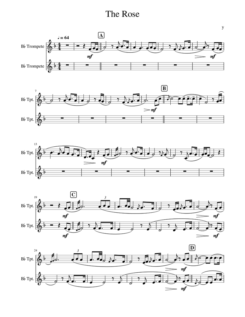 The_Rose Sheet music for Trumpet in b-flat (Brass Duet) | Musescore.com